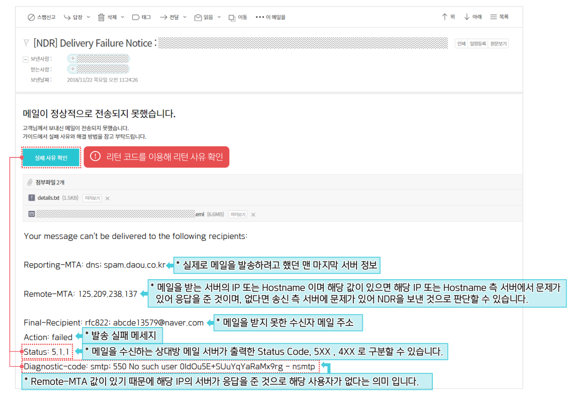 메일 발송실패(NDR) – 다우오피스 고객케어라운지